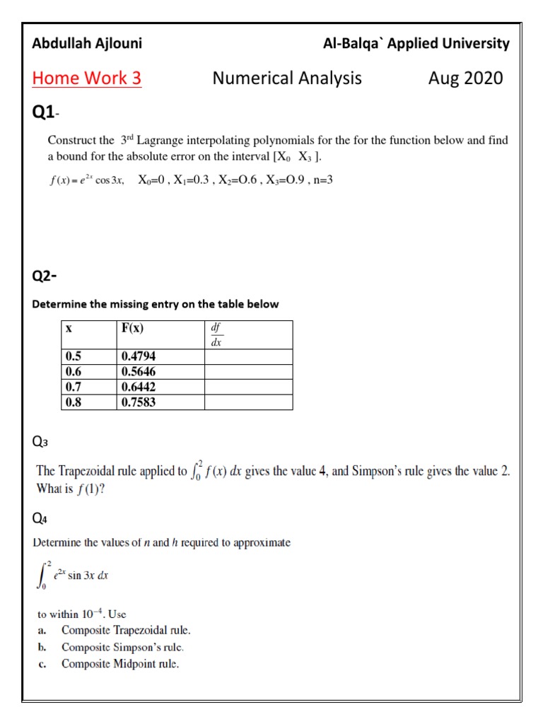 Home Work 3: Numerical Analysis Aug 2020 | PDF | Teaching Methods ...