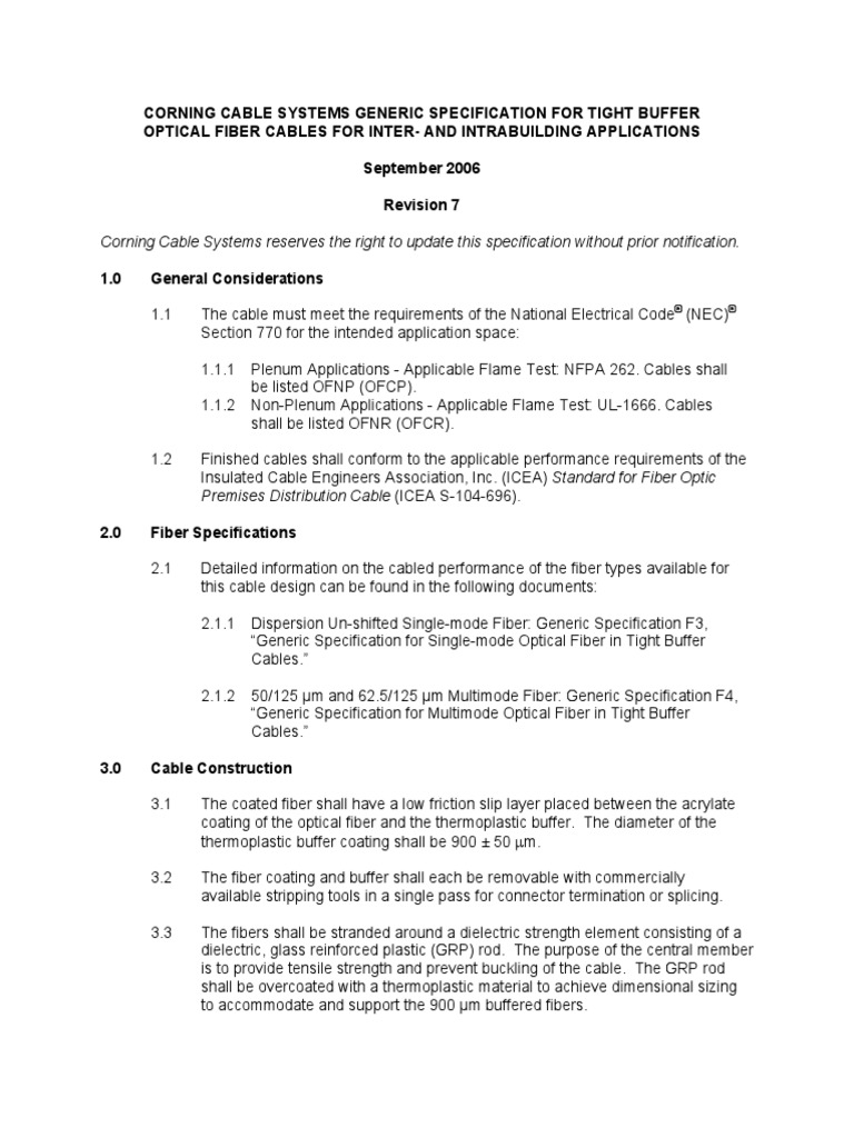 Corning Cable spec-PGS061 | Download Free PDF | Optical Fiber | Attenuation