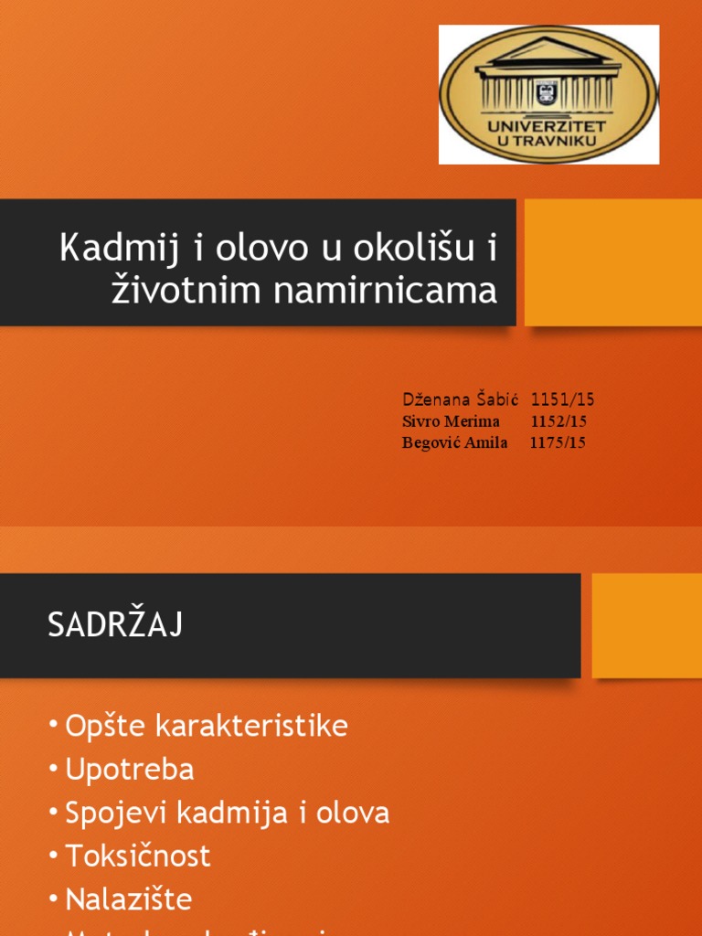 Kadmij I Olovo U Okolišu I Životnim Namirnicama | PDF