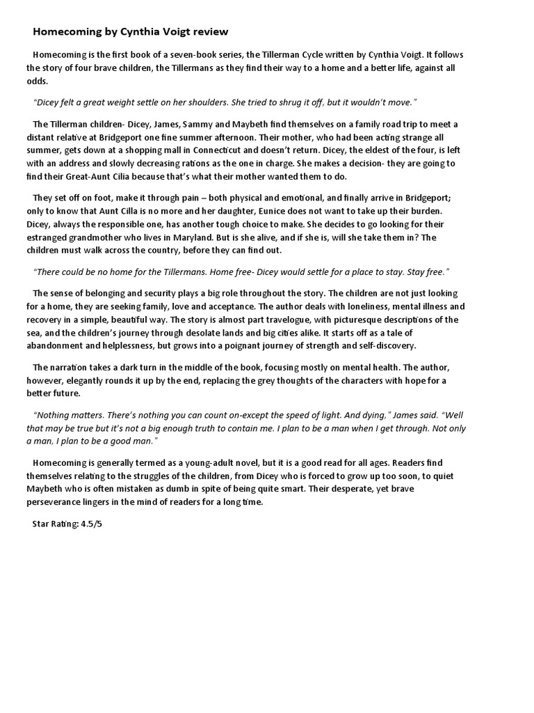 Homecoming by Cynthia Voigt Review | PDF | English Language Novels | Novels