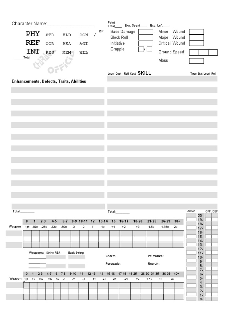 PHY REF INT: Character Name: - BLD REA MEM Con / AGI WIL STR COR RES ...