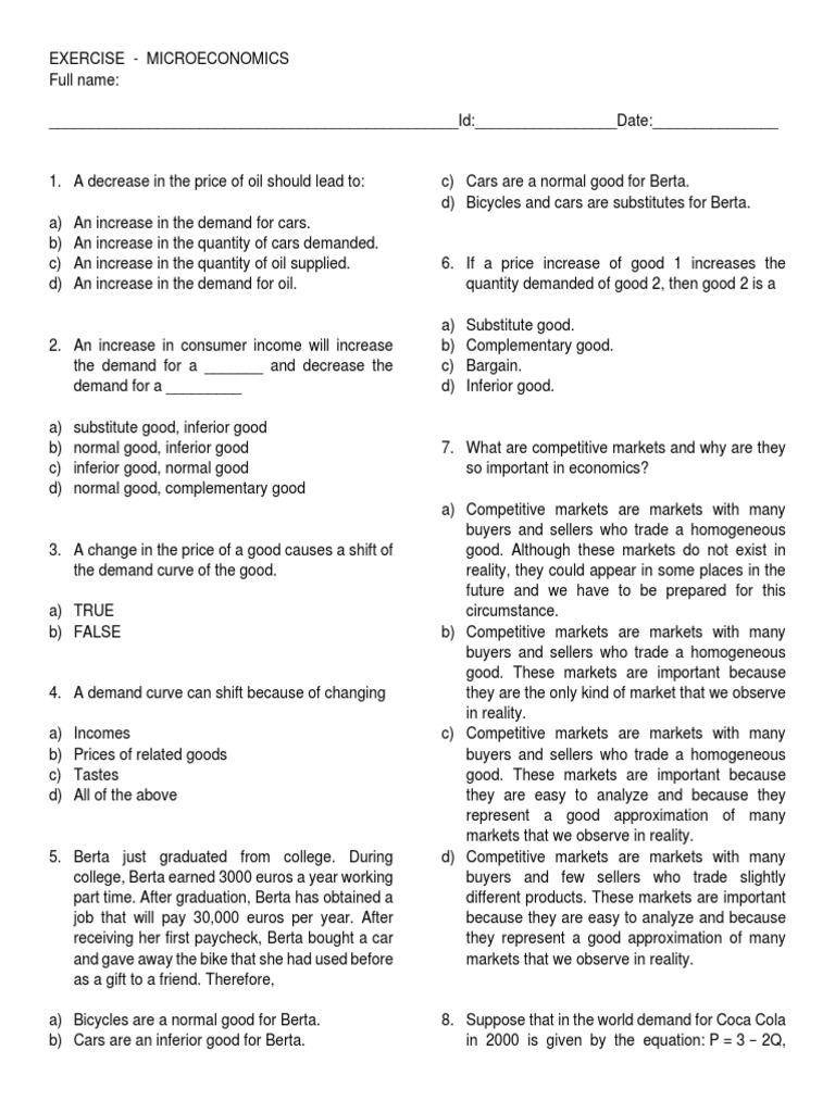 Microeconomic Exercises | PDF | Supply And Demand | Supply (Economics)