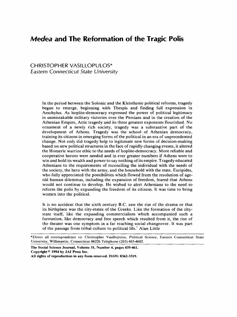 Medea and The Reformation of The Tragic Polis | PDF | Tragedy | Euripides