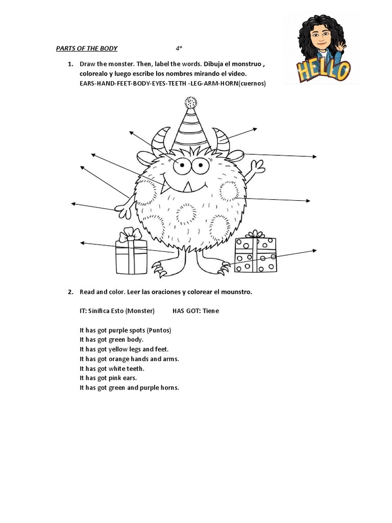 Draw The Monster. Then, Label The Words. Dibuja El Monstruo, Colorealo ...