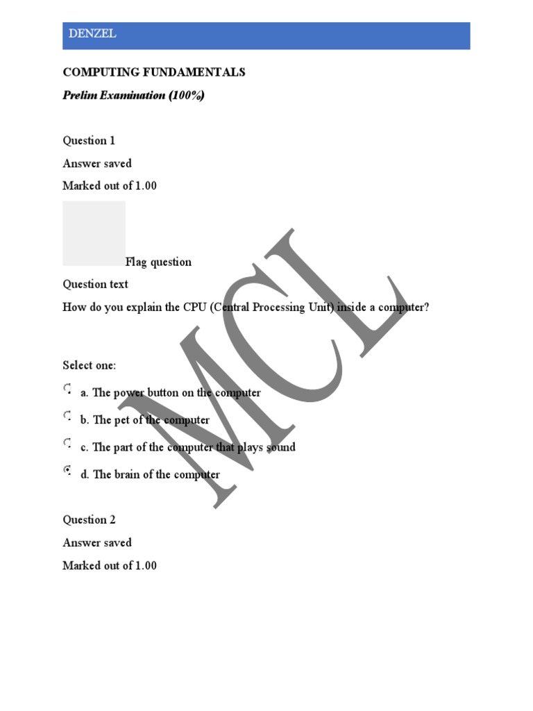 Prelim Examination (100%) : Computing Fundamentals | PDF | Computer Program | Programming