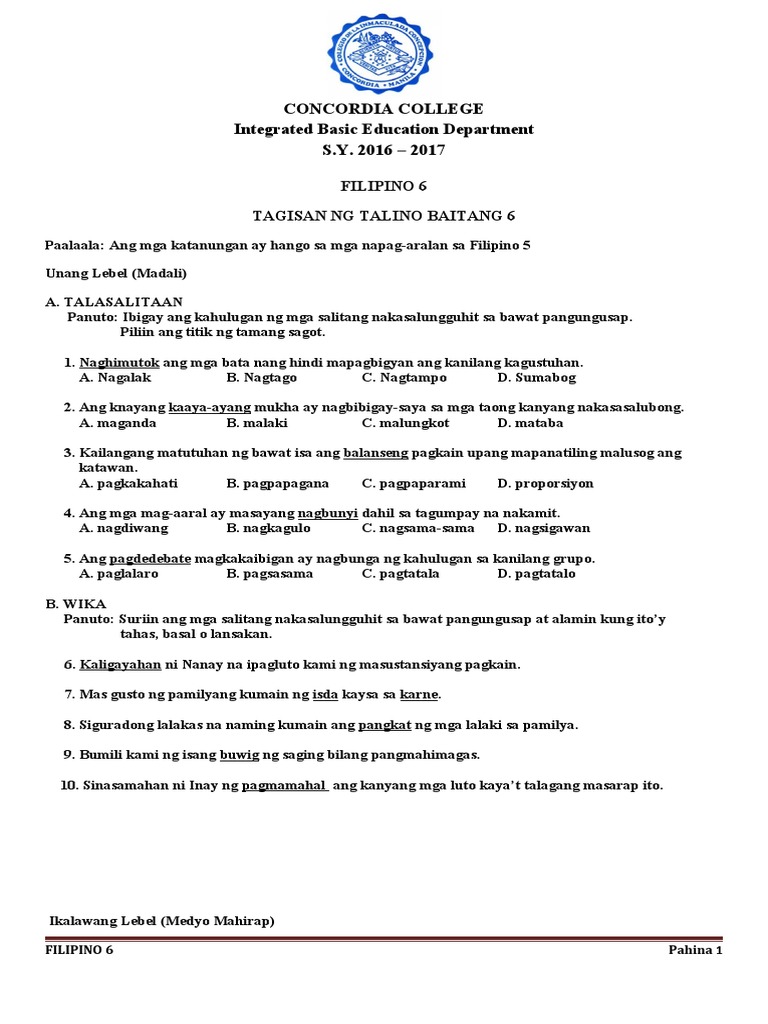 Filipino 6 Tagisan NG Talino | PDF