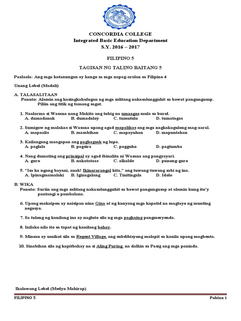 Filipino 5 Tagisan NG Talino | PDF