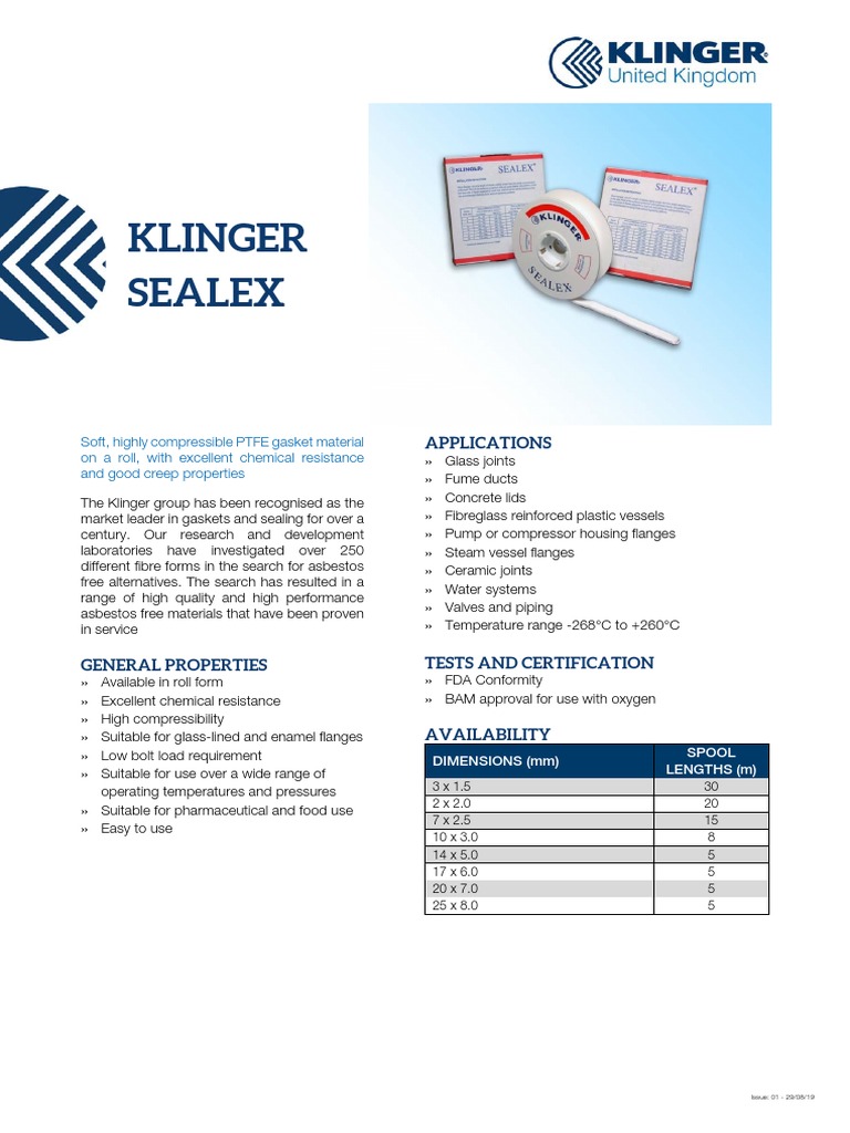 Klinger PTFE Tape Datasheet PDF | PDF | Building Materials | Chemistry