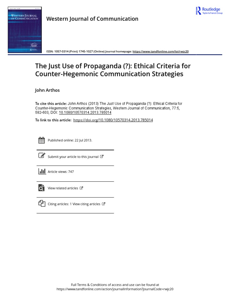 The Just Use of Propaganda Ethical Criteria For Counter Hegemonic ...