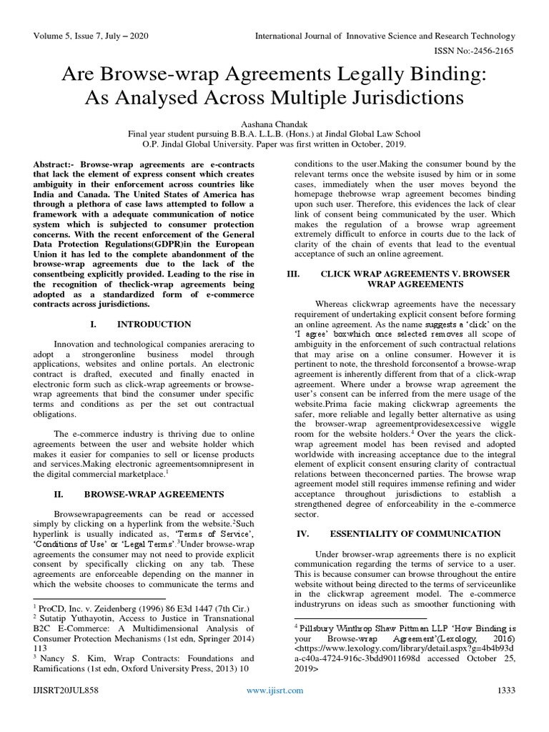 Are Browse-Wrap Agreements Legally Binding As Analysed Across Multiple ...