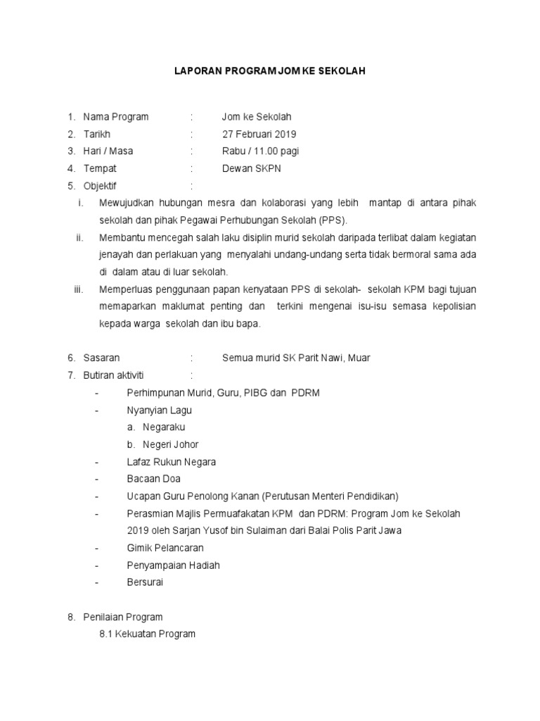 Laporan Program Jom Ke Sekolah | PDF