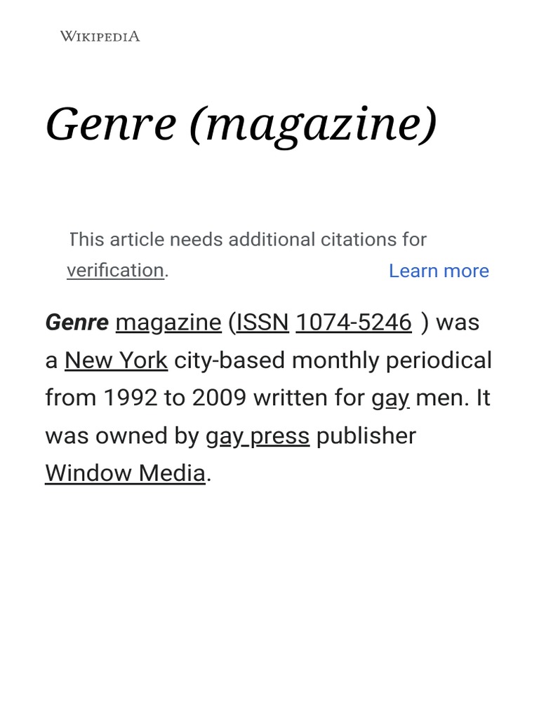 Genre (Magazine) - Wikipedia | PDF | Publications | Magazines
