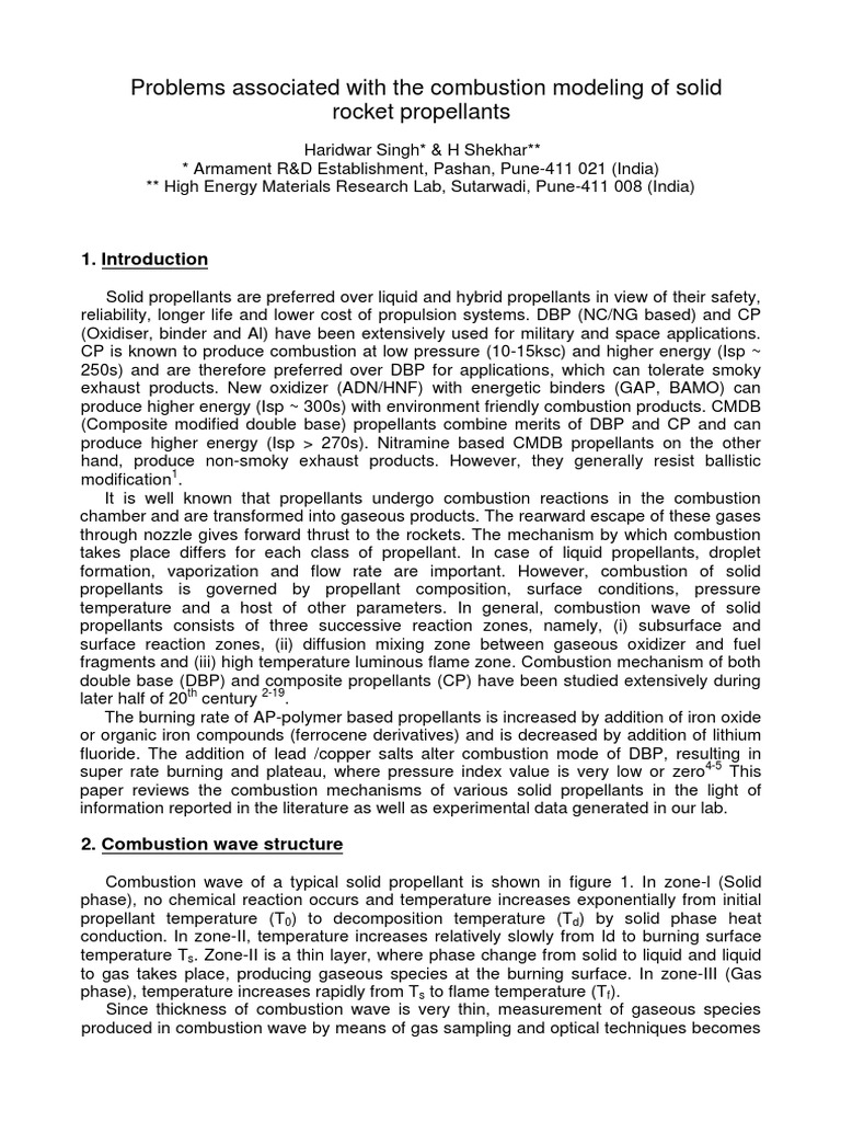 Problems Associated With The Combustion Modeling of Solid Rocket Propellants | PDF | Rocket ...