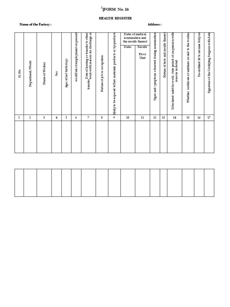 None - FORM 16 - HEALTH REGISTER | PDF
