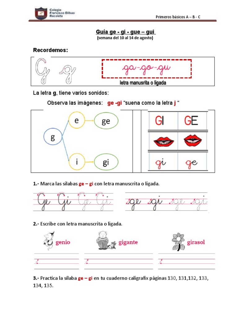Actividades con sílabas ge-gi-gue-gui | PDF