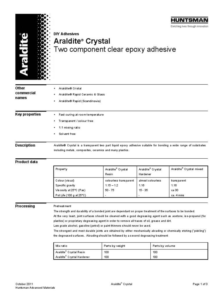Two Component Clear Epoxy Adhesive: Araldite Crystal | PDF | Adhesive ...