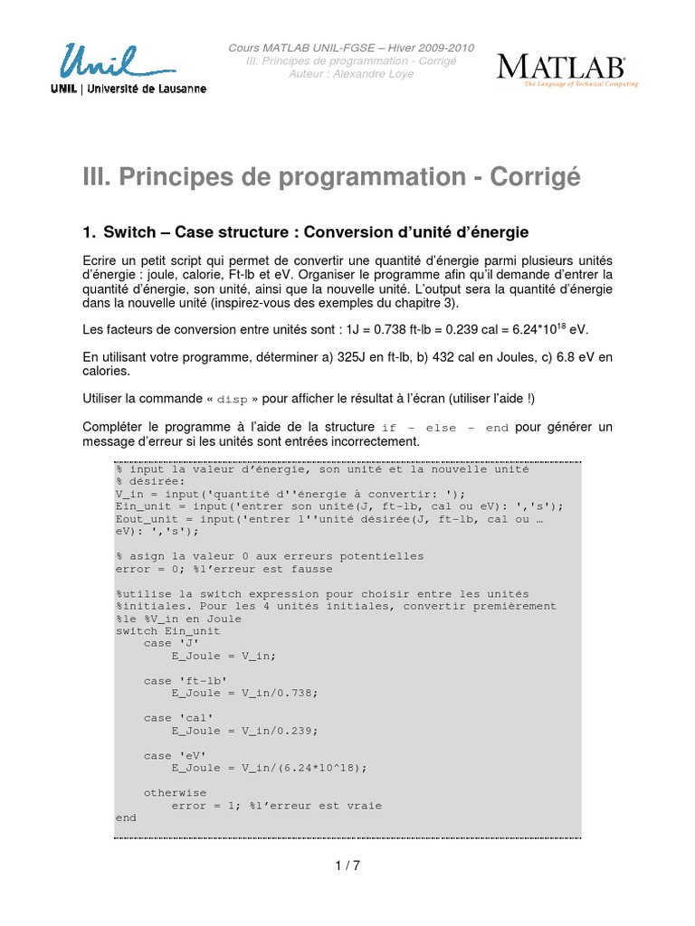 Principes-de-programmation-Corrigé Sur Matlab | PDF | Algèbre linéaire | Relations mathématiques