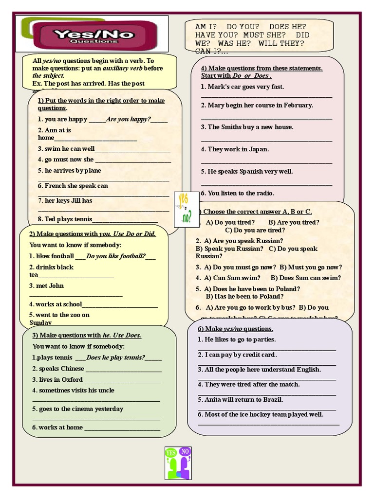 Yes/No Question Formation Guide | PDF