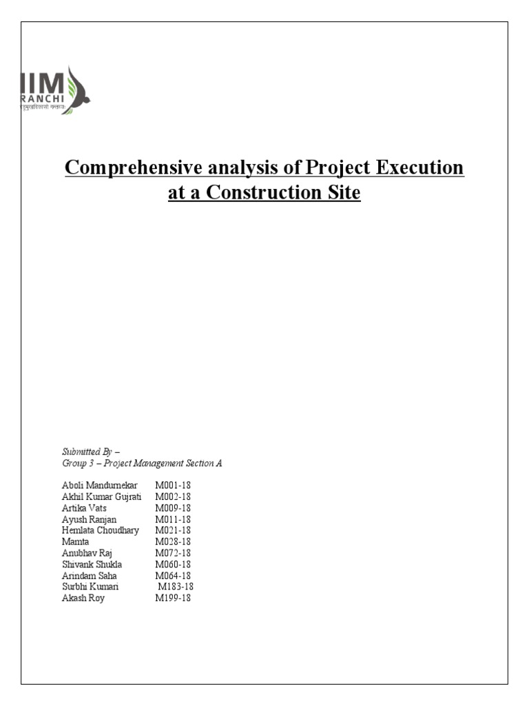 Comprehensive Analysis of Project Execution at A Construction Site ...