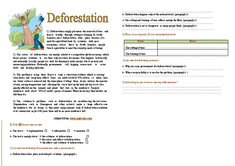Deforestation Reading Comprehension 88270 | PDF | Deforestation ...