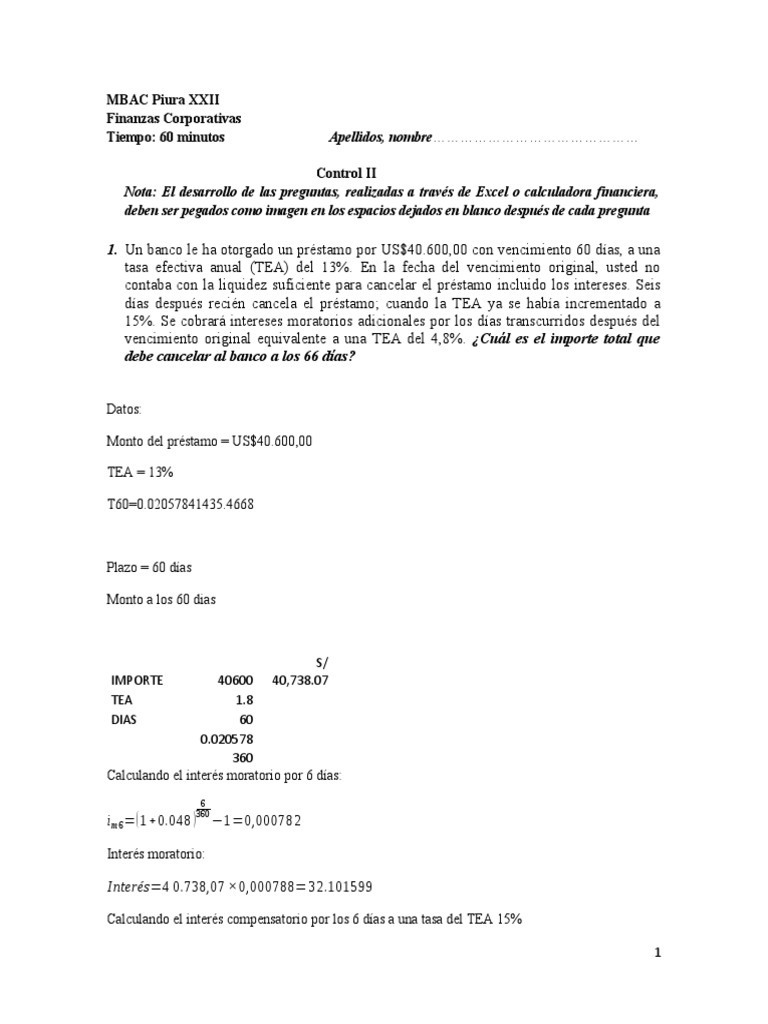 Control II MBAC Piura TIVA 180720 - JGA | PDF | Bancos | Interés