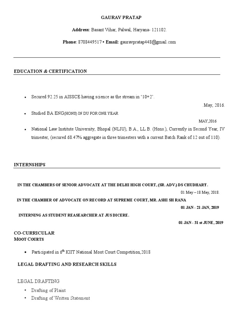 Gaurav Pratap's Legal CV and Experience | PDF | Advocate | Common Law