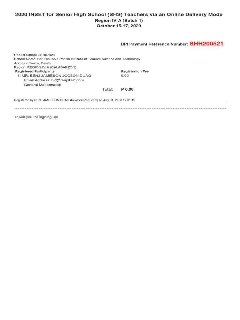 Confirmation Slip SHH200521 | PDF