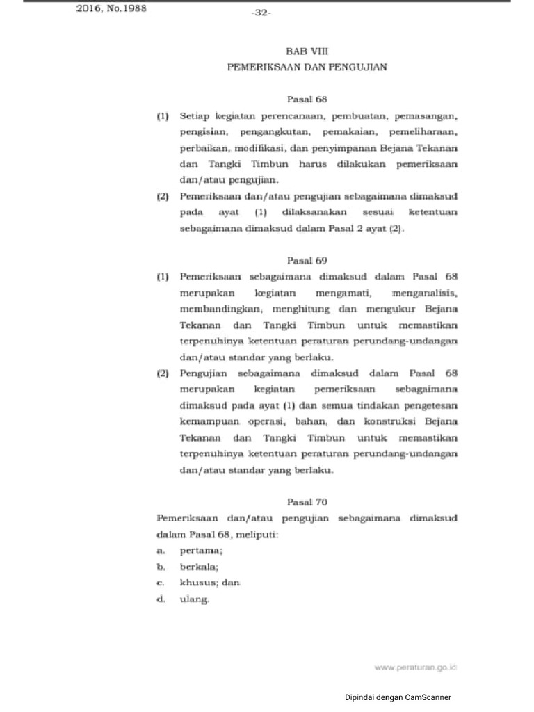 Permenaker 37 Tahun 2016 K3 Bejana Tekan Dan Tangki Timbun | PDF