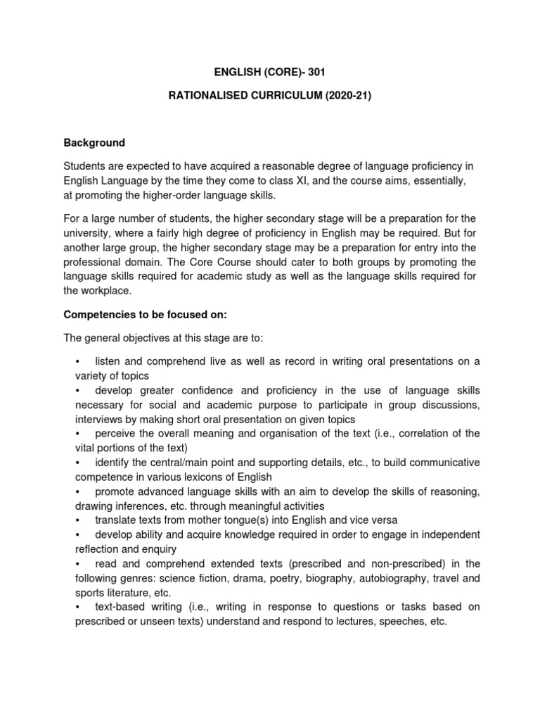 English Core Curriculum Overview 2020-21 | PDF | Reading Comprehension ...