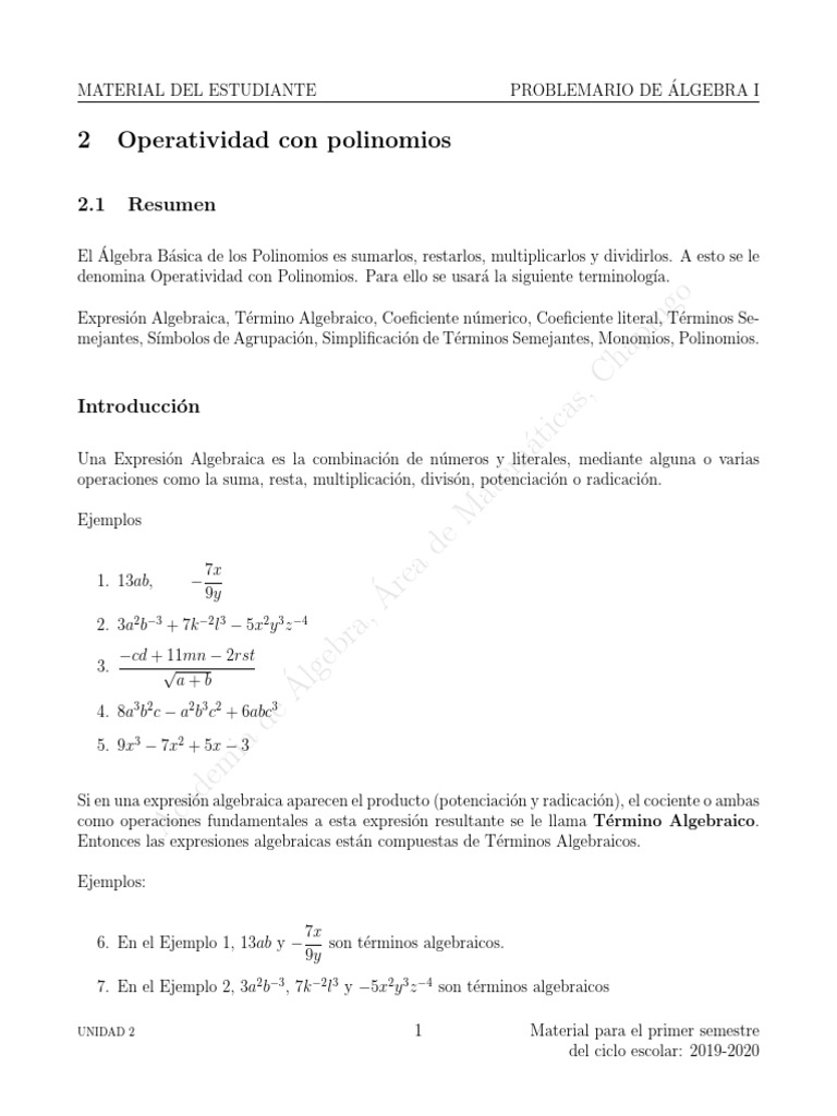 Problemario Prepa Chapingo Álgebra 1 (Unidad 2) PDF | PDF | Sustracción | Ecuaciones