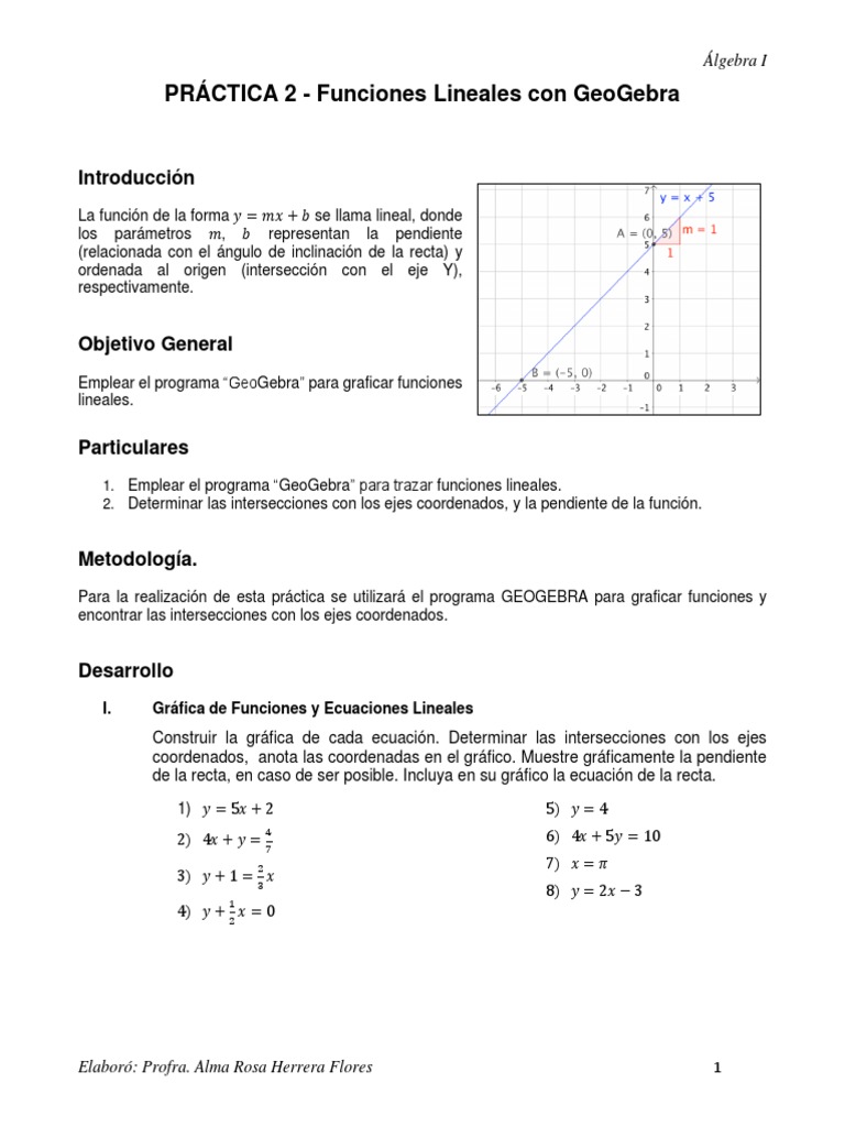 Algebra - 1 - Practica - 2 - Funciones Lineales - Con - Geogebra - v2 | PDF | Pendiente | Línea ...
