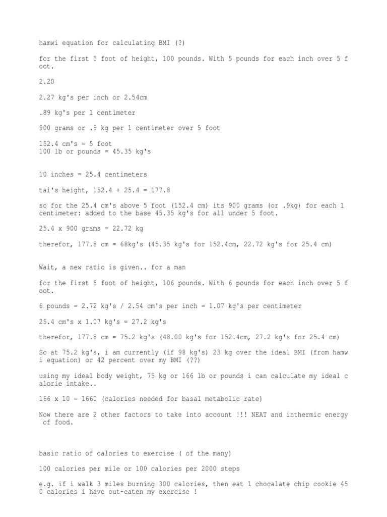hamwi equation | Nutrition | Determinants Of Health