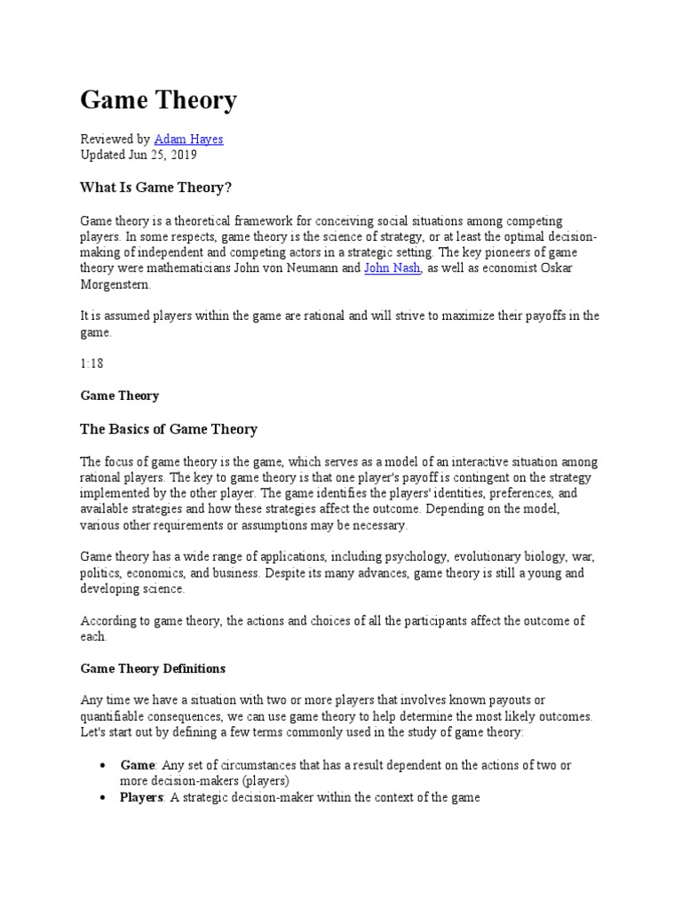 What Is Game Theory? | PDF | Game Theory | Economics
