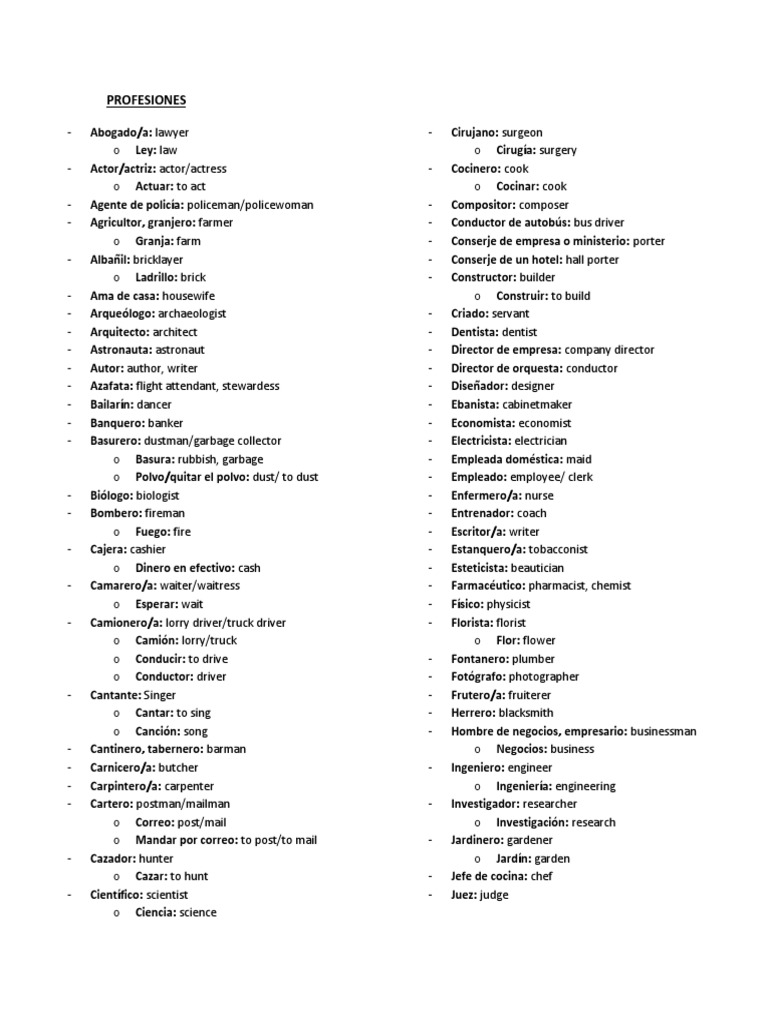 Vocabulario de Profesiones y Oficios | PDF | Business