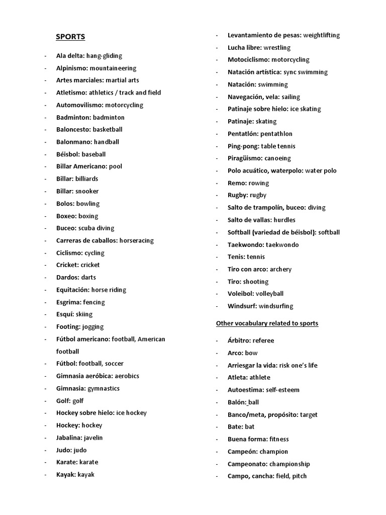 Vocabulario Esencial de Deportes | PDF | Hockey sobre hielo | Juegos ...