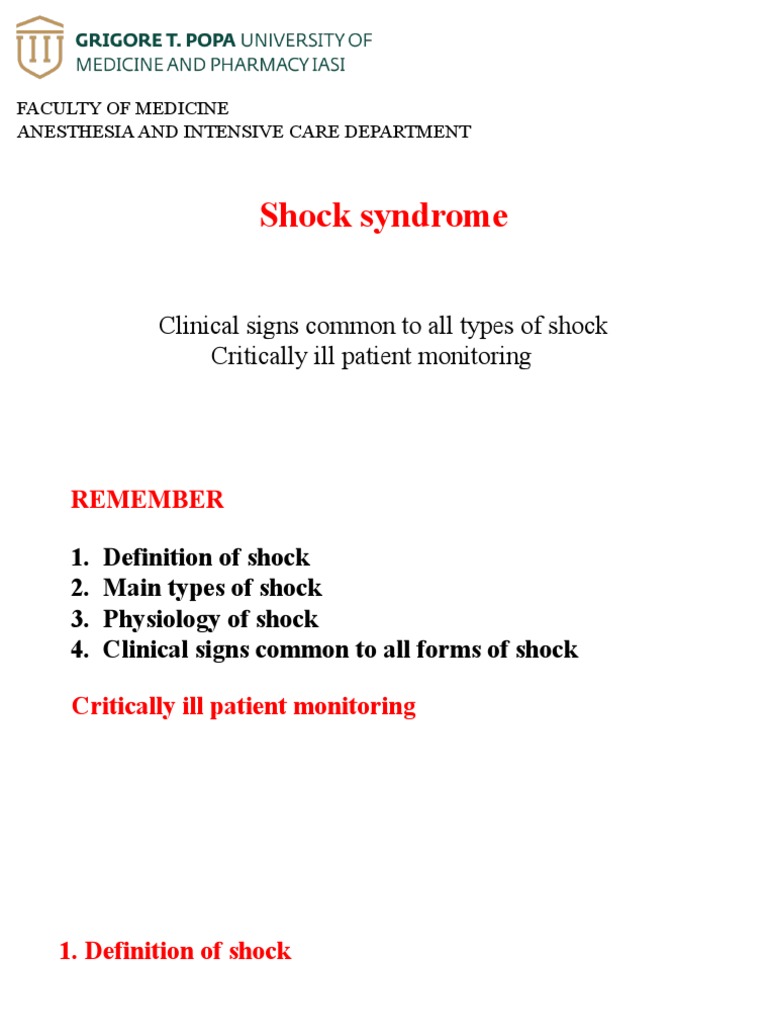 Shock Syndrome: Clinical Signs Common To All Types of Shock Critically ...