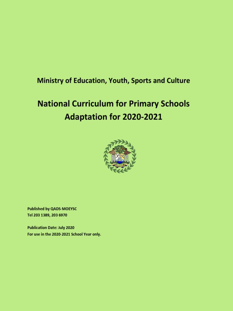 Primary National Curriculum Adaptation For 2020 Final Electronic ...