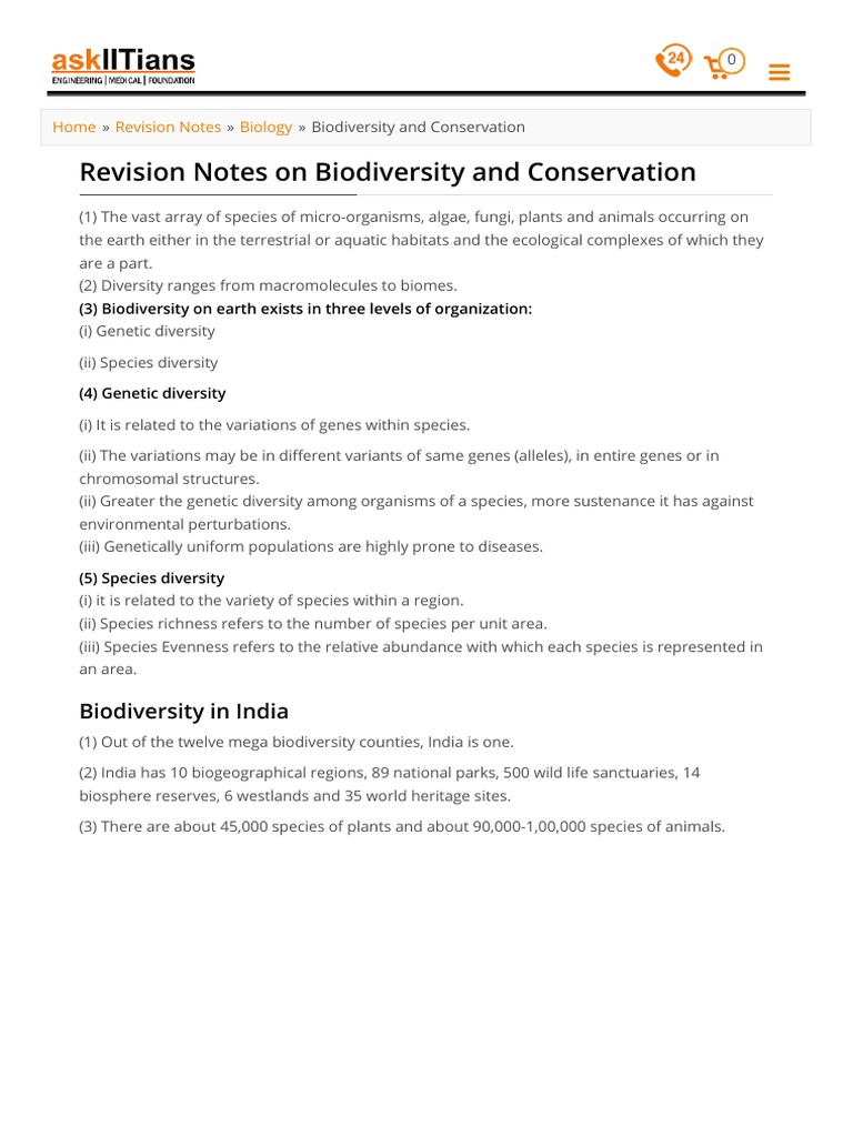 Biology A Biodiversity Conservation Revision Notes | PDF | Biodiversity ...