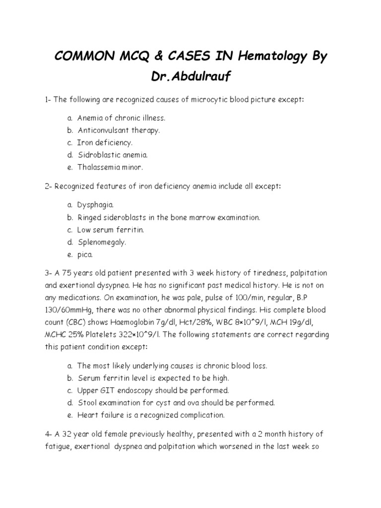 COMMON MCQ Hematology 2017 | PDF | Leukemia | Anemia