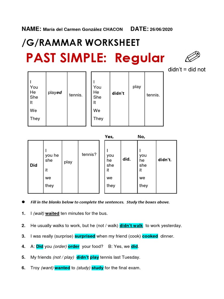 Past Simple: Regular: /G/Rammar Worksheet | PDF