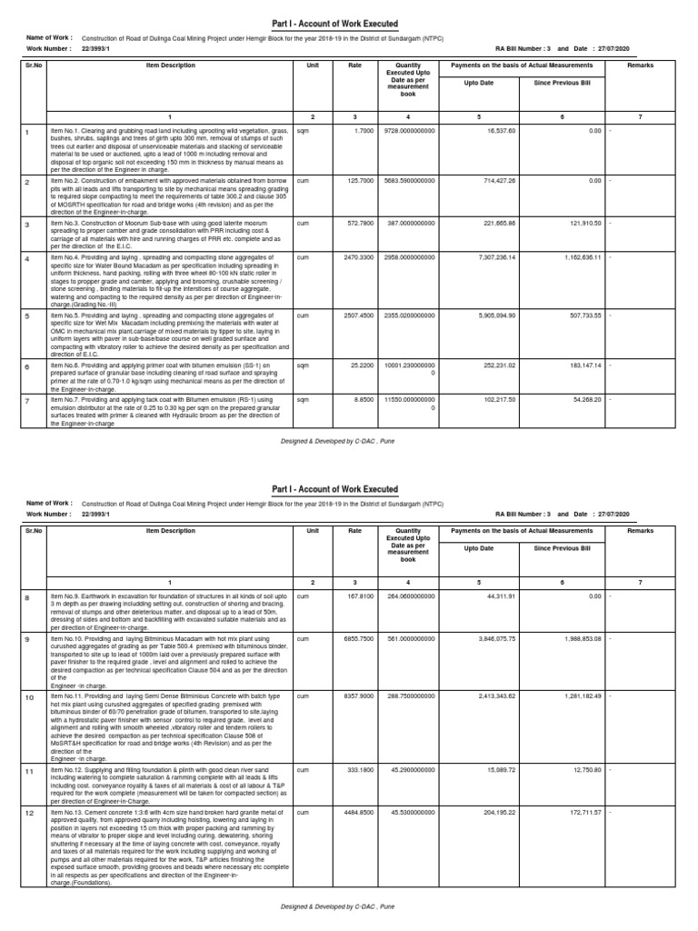 RA Bill part-II Bill No 3 | PDF | Asphalt | Concrete