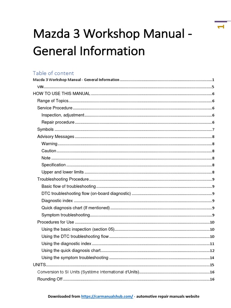 Mazda 3 Workshop Manual - An In-Depth Guide to Service Procedures and ...