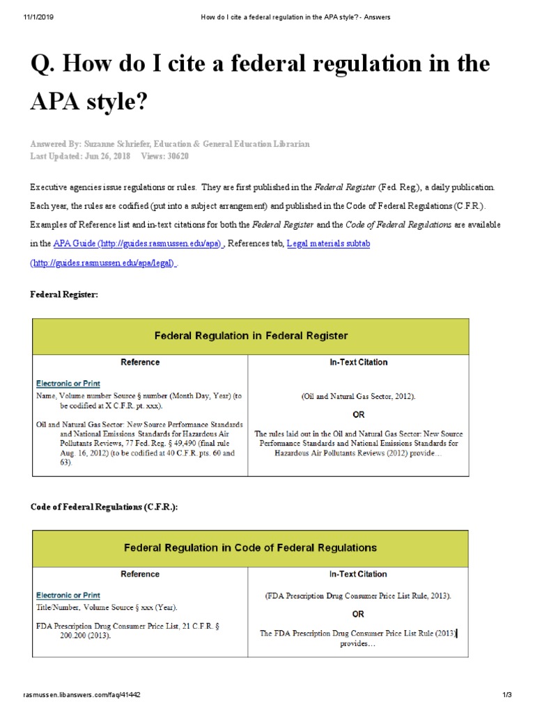 How Do I Cite A Federal Regulation in The APA Style - Answers | PDF ...