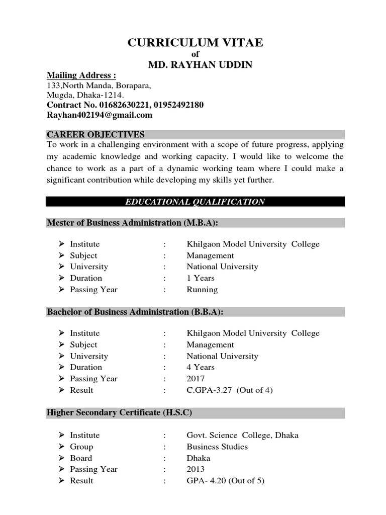 Curriculum Vitae: Md. Rayhan Uddin | PDF | Behavior Modification | Learning