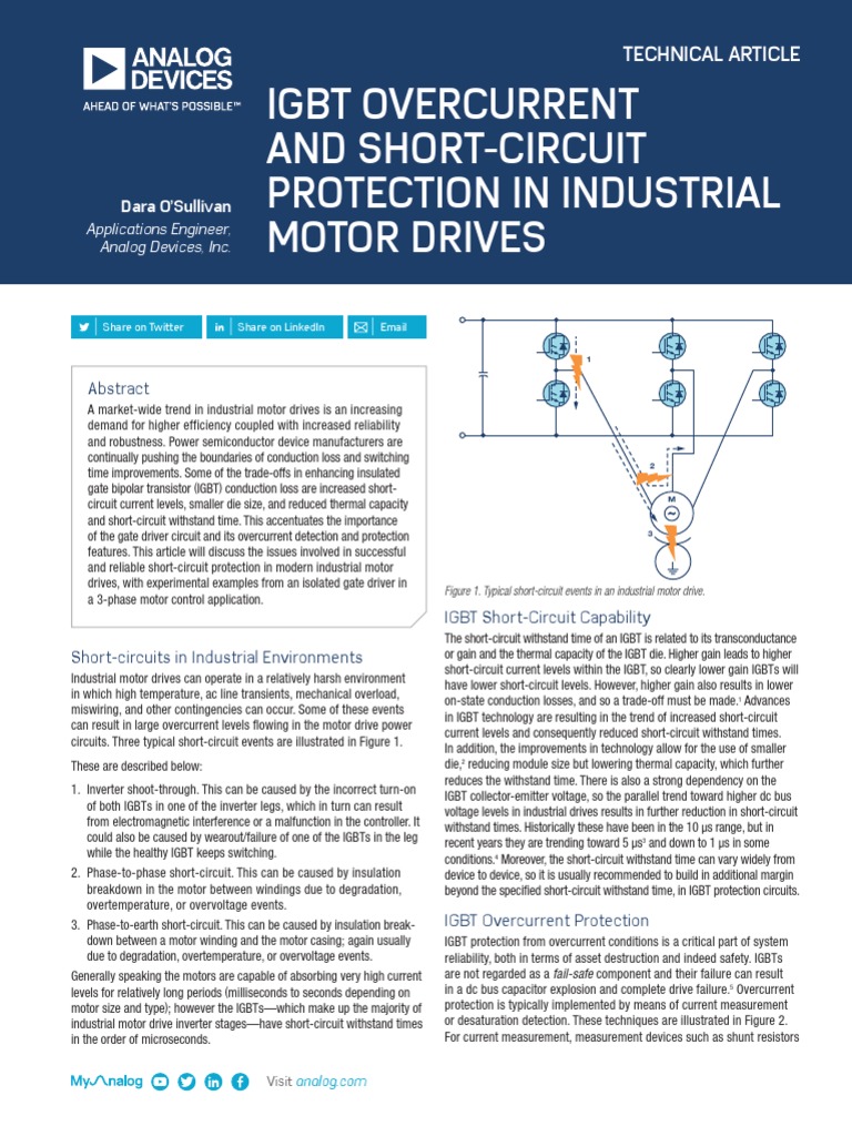 Igbt Overcurrent And Short Circuit Protection In Industrial Motor Drives Pdf Pdf Power