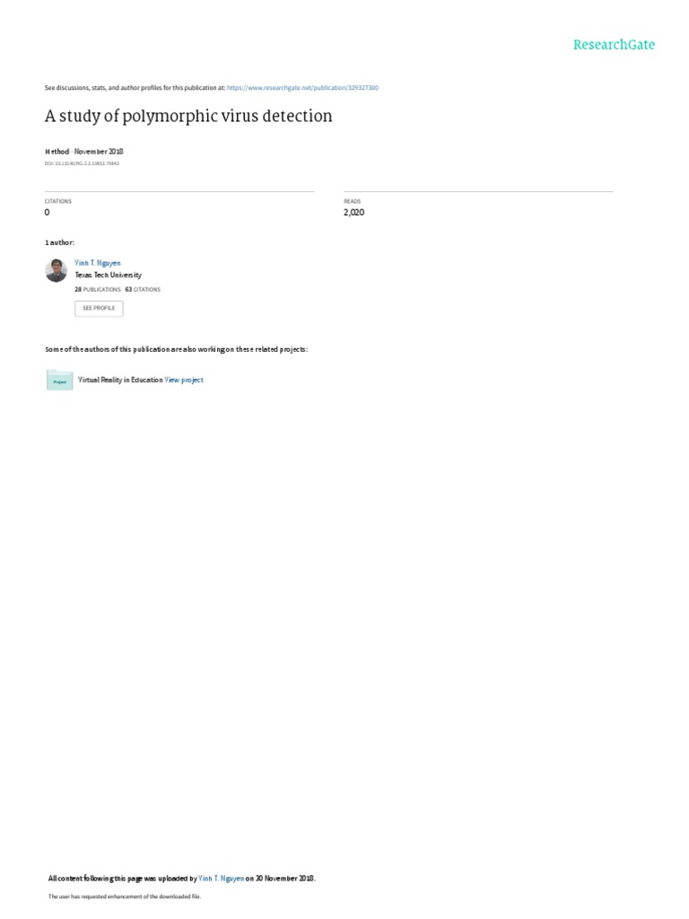 A Study of Polymorphic Virus Detection: November 2018 | PDF | Computer ...