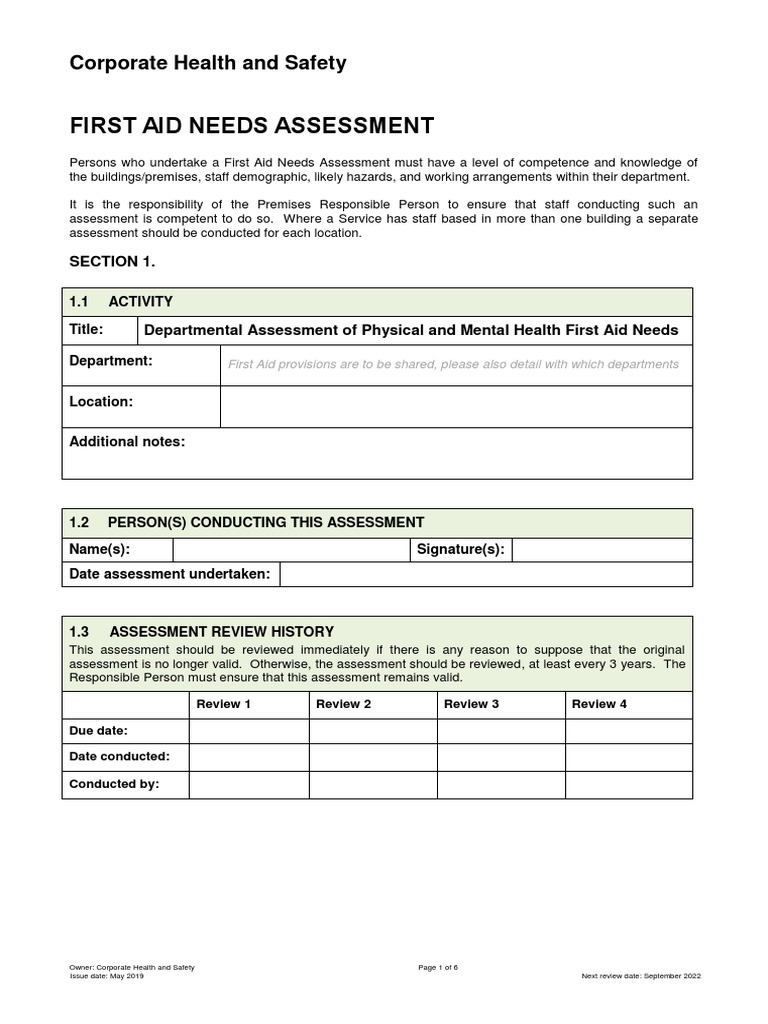 First Aid Needs Assessment Template | PDF | First Aid | Occupational ...