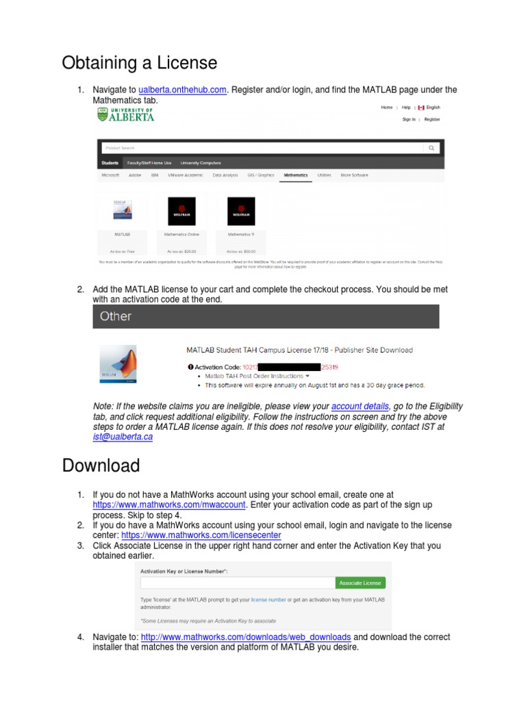 MATLAB - OnTheHub - License-Download-Install Guide | PDF
