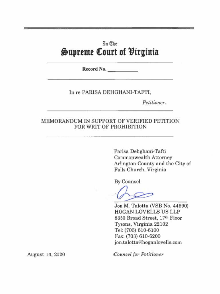 Memo ISO Writ of Prohibition (FILING) | Precedent | Lawyer