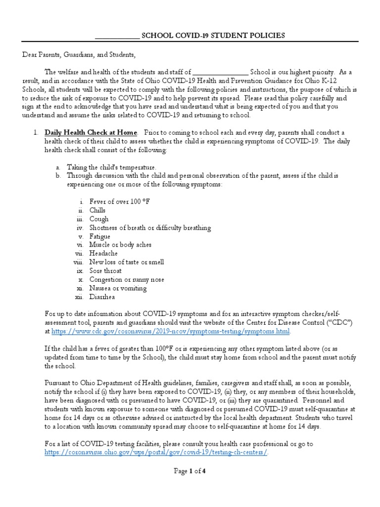 School Covid-19 Student Policies | PDF | Infection | Risk